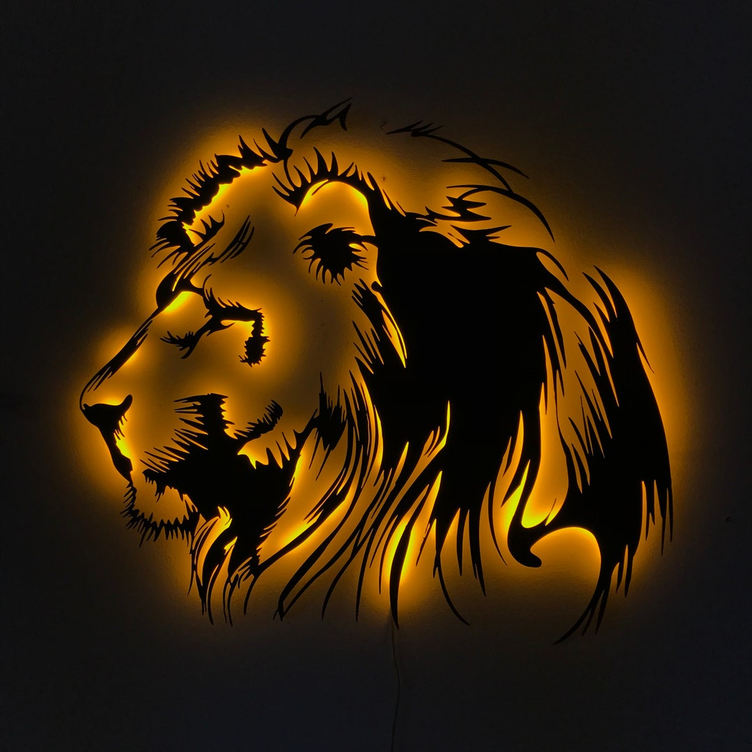 Led Lighted Lion Metal Wall Art, Animal Nature Wall Decor, Fireplace ...
