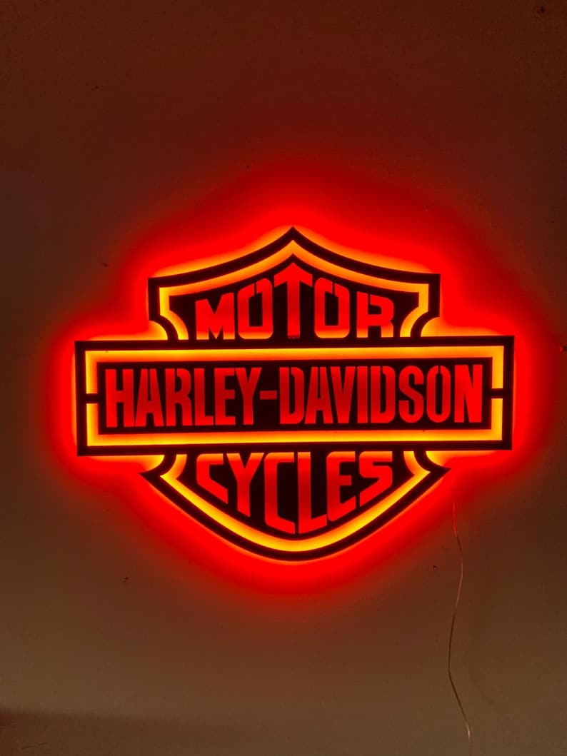 Harley Davidson Metal Led Wall Decor, Harley Led Wall Art, Garage Led ...