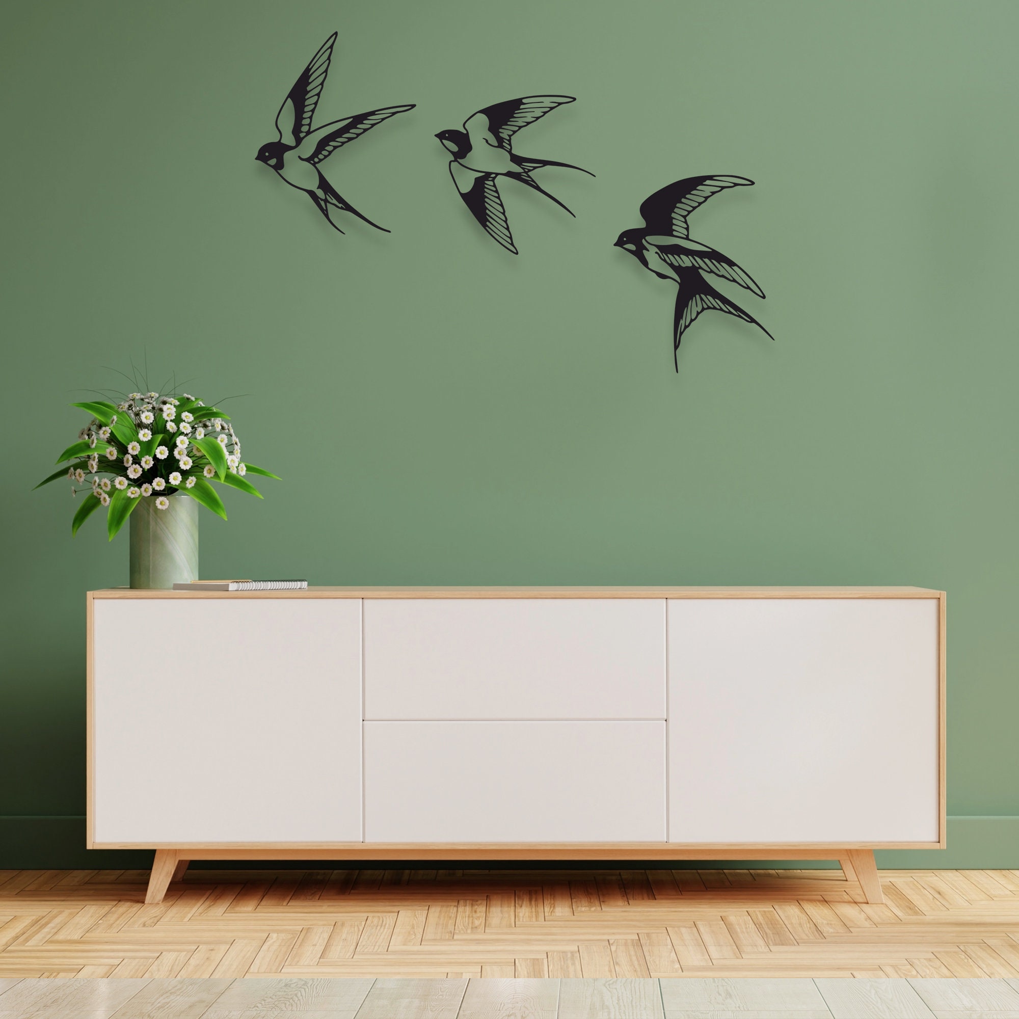 Metal Swallows Wall Art, Birds Metal Wall Decor, Metal Nature Wall Art, 3 Piece Home Decor ...