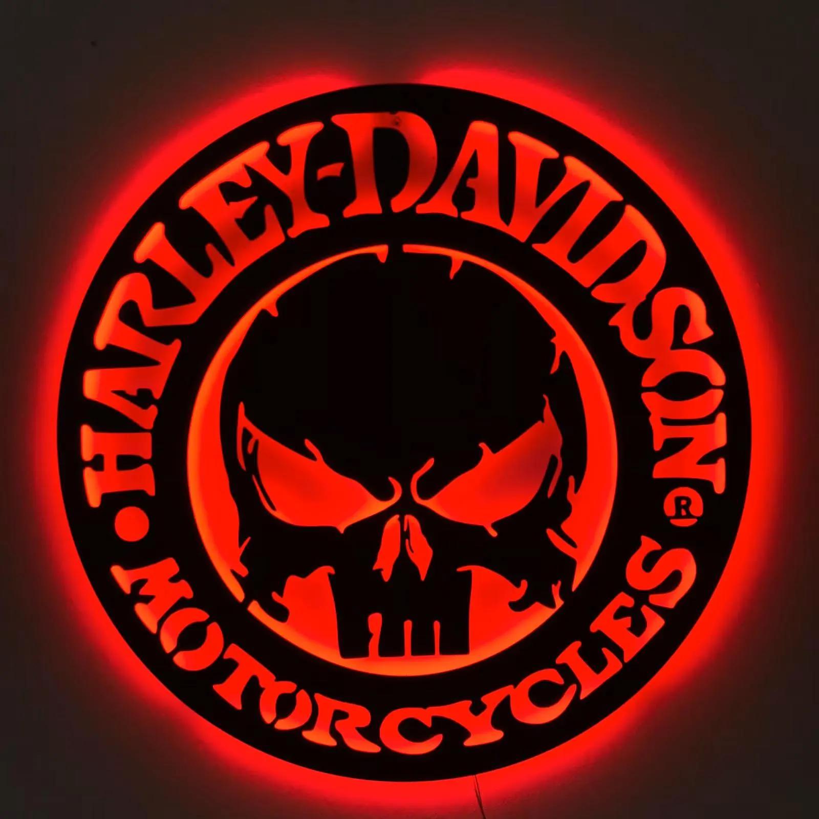 Harley Davidson Skull Metal Led Wall Decor, Harley Skull Led Wall Art ...