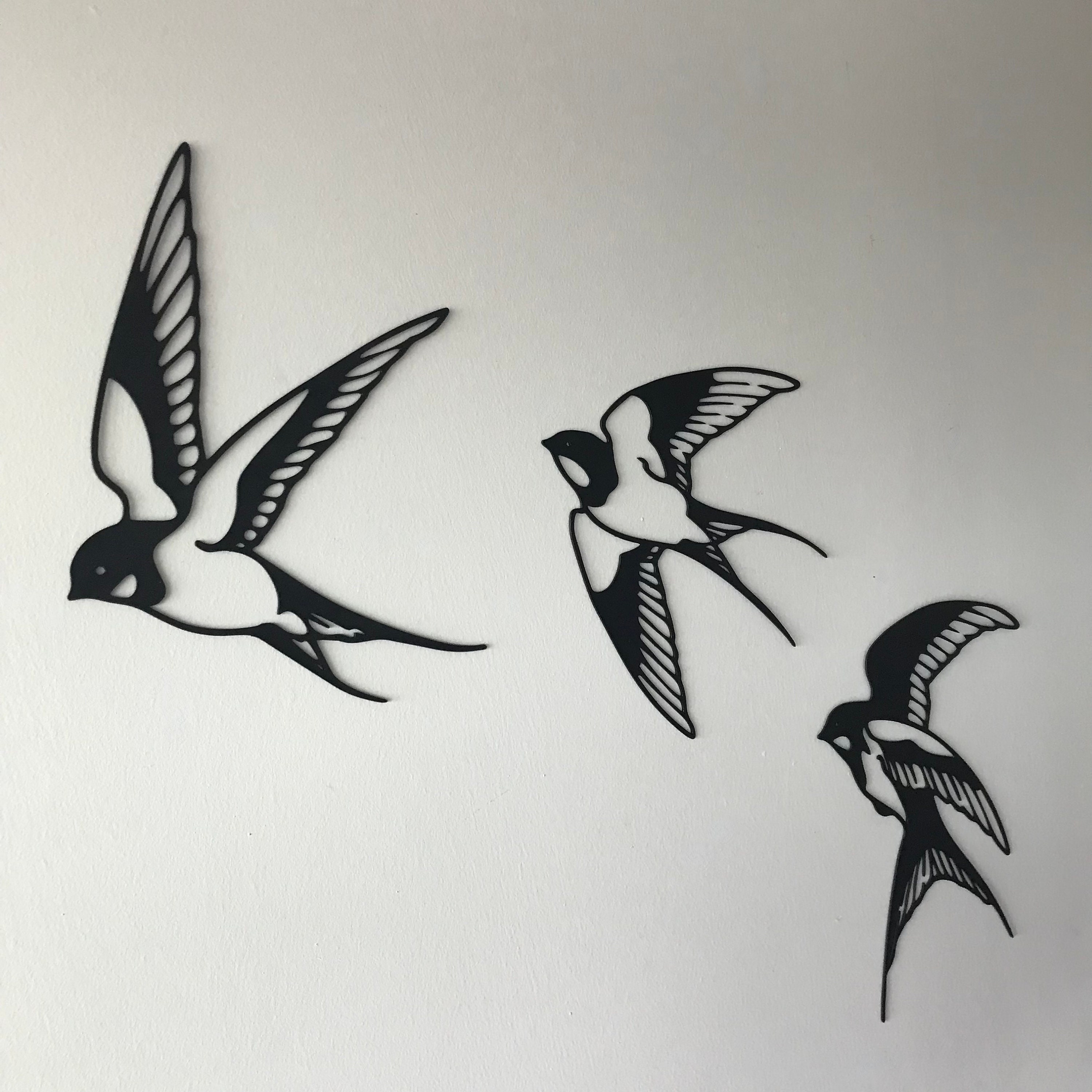 Metal Swallows Wall Art, Birds Metal Wall Decor, Metal Nature Wall Art, 3 Piece Home Decor ...