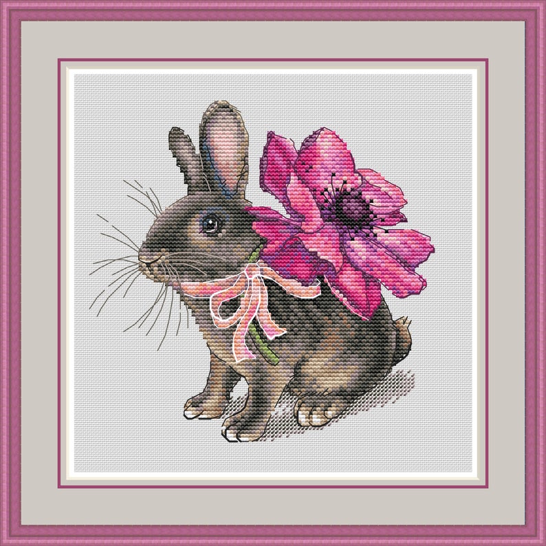 Black Rabbit Cross Stitch Pattern Cute Animal Hand Embroidery Bunny ...