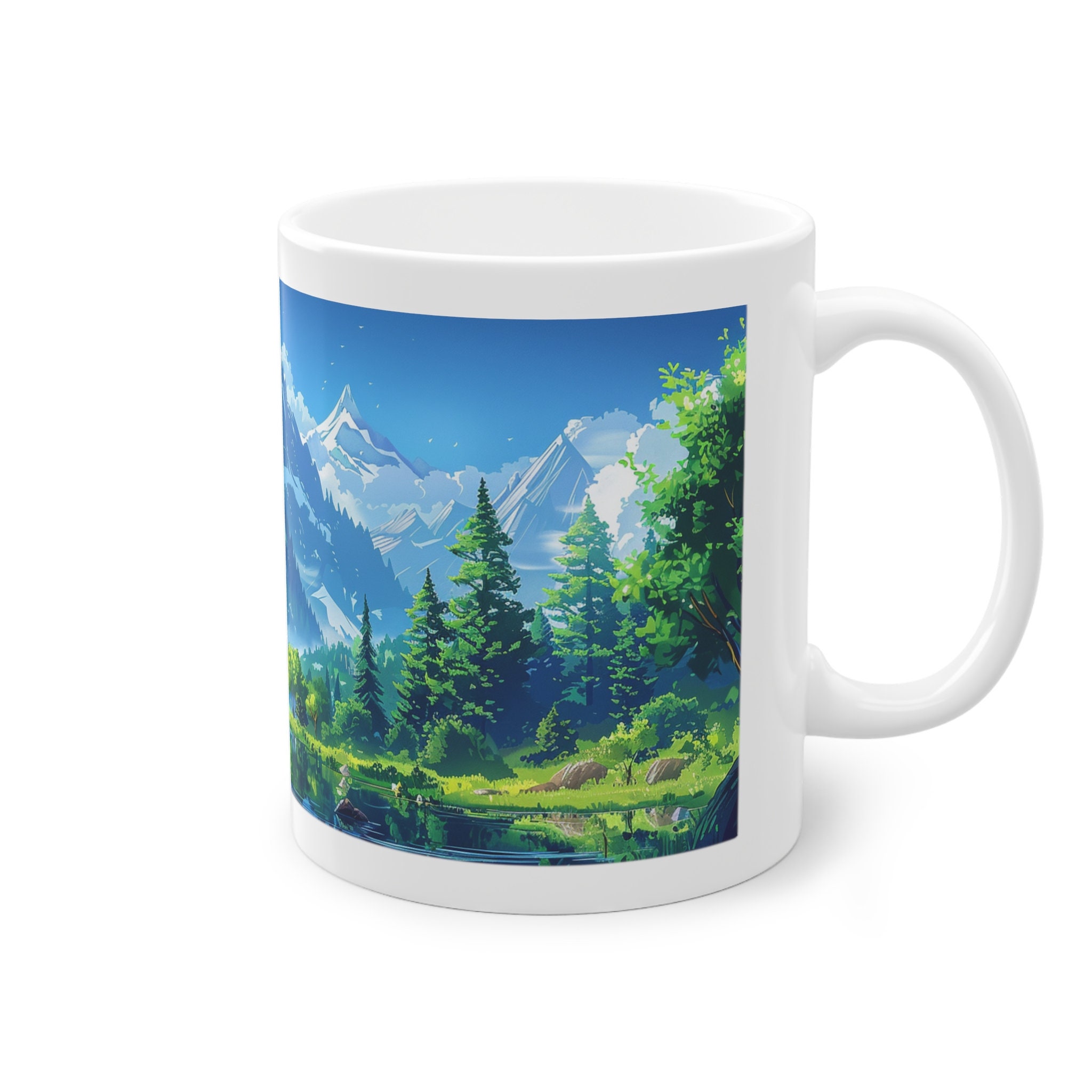 Pixel Art Mug With a Mountain Landscape and a Lake, Pixel Art, Mountain ...