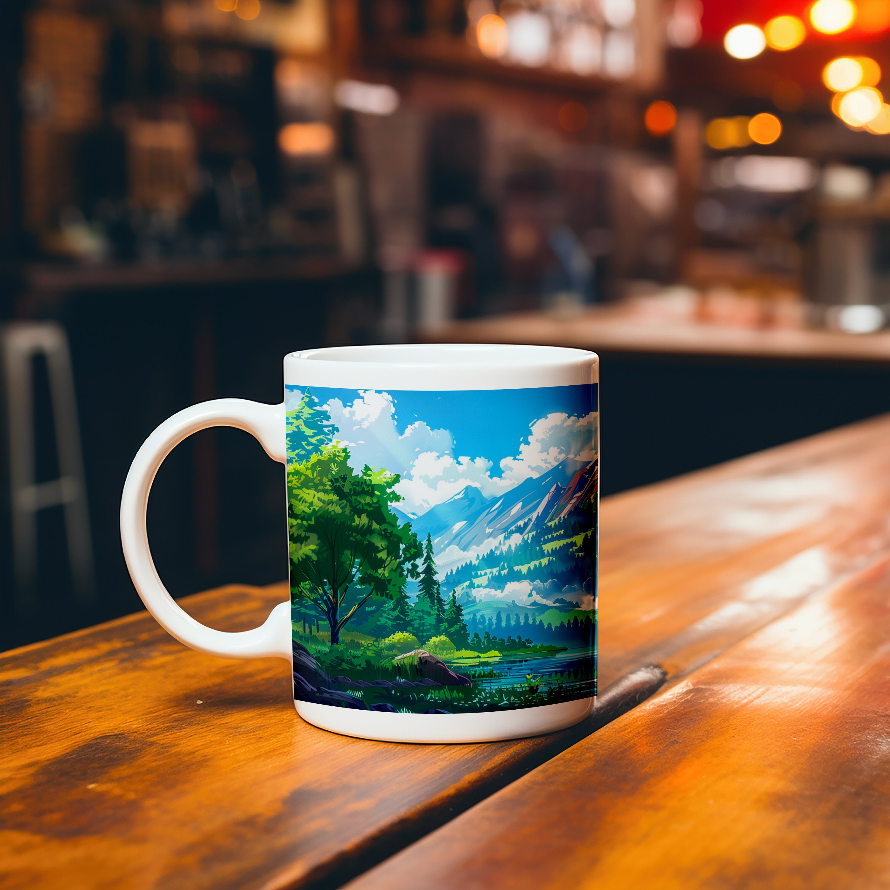 Pixel Art Mug With a Mountain Landscape and a Lake, Pixel Art, Mountain ...