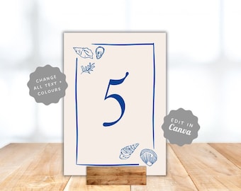 TABLE NUMBER Template Sign | Scribble Drawing Beach Wedding Coastal ...