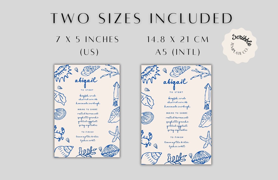 Personalised Menu Template | Hand Drawn | Ocean Sea Beach Seaside ...
