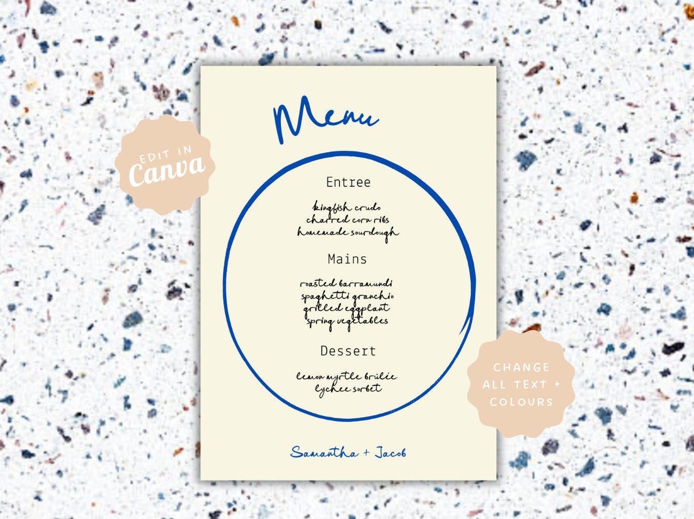 Fun Menu Template, Funky Circle Border, Handwriting Font, Minimalist ...