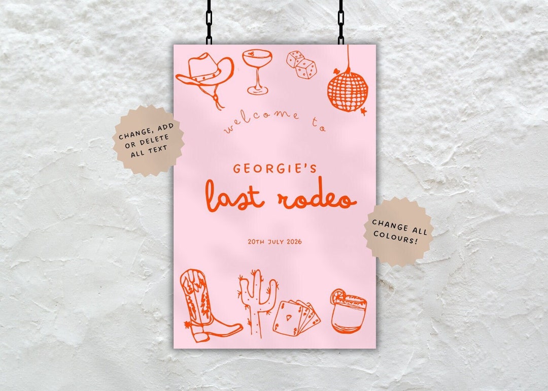 LAST RODEO BACHELORETTE / Hens Party Welcome Sign Template Event Sign ...