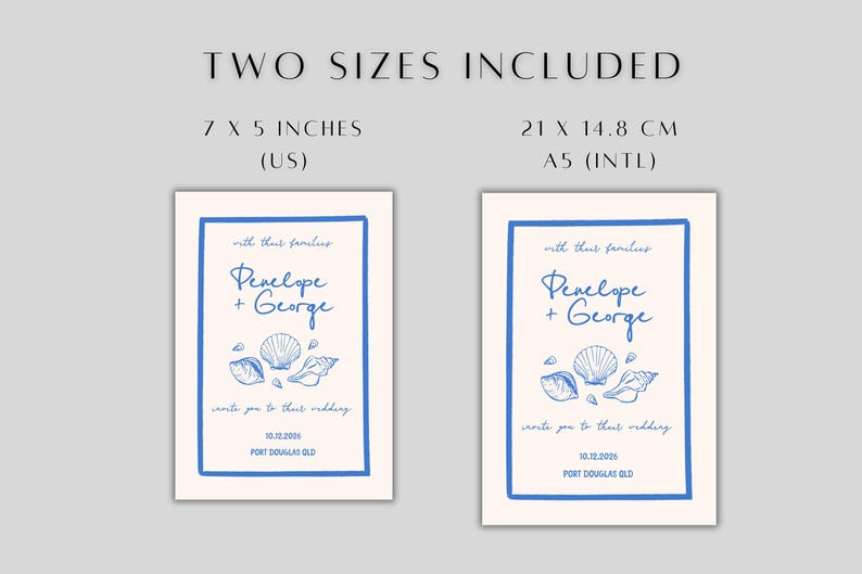 Nautical WEDDING INVITATION SET Template | Hand Drawn Blue Sea, Ocean ...