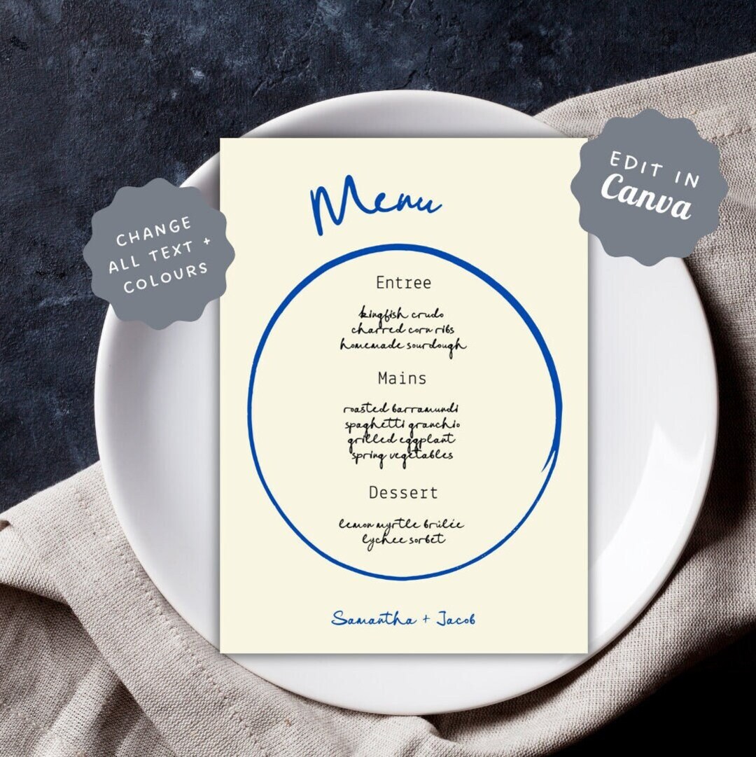 Fun Menu Template, Funky Circle Border, Handwriting Font, Minimalist ...