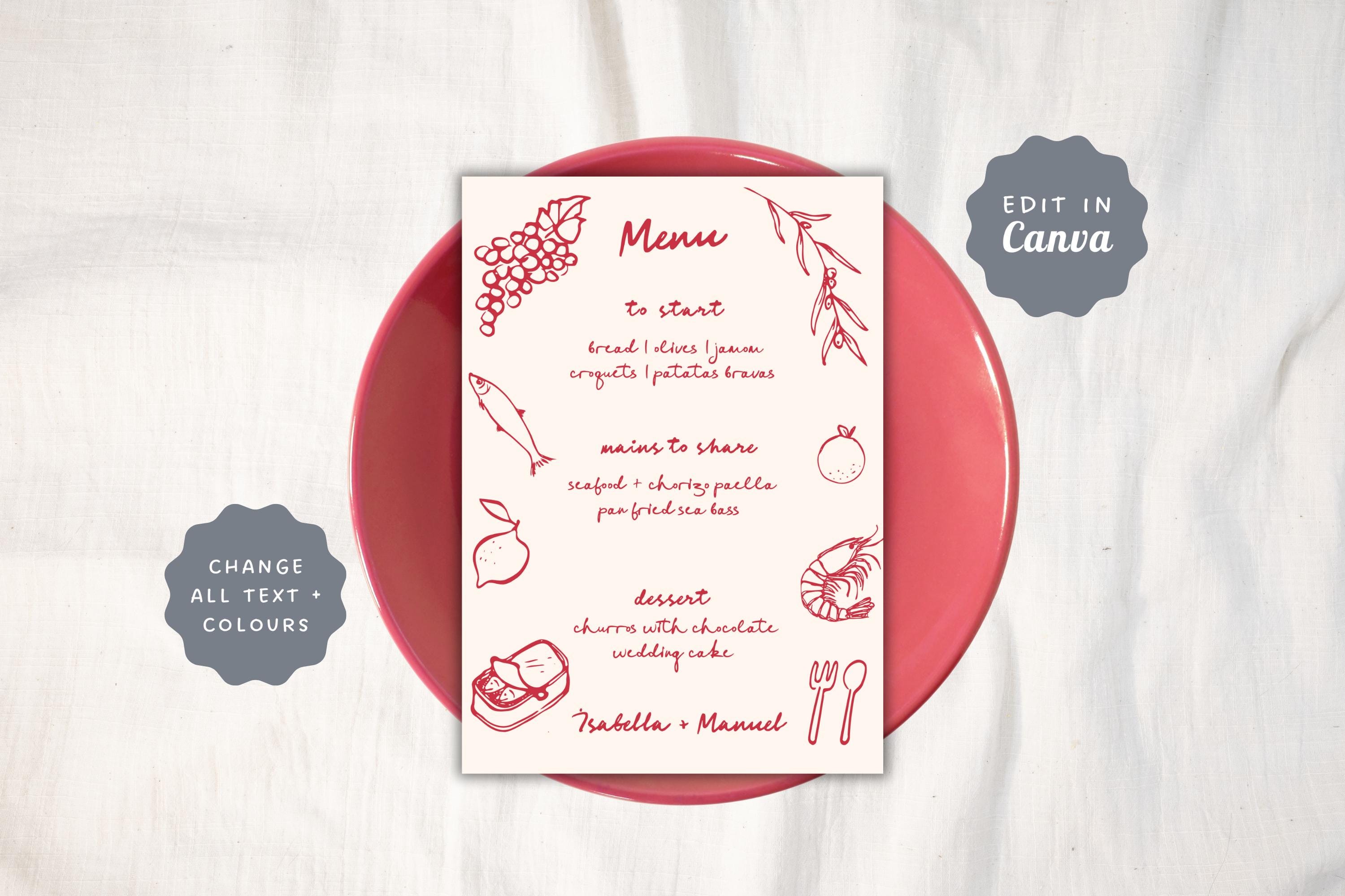 Spanish Wedding Menu Template | Hand Drawn Olive Branches ...