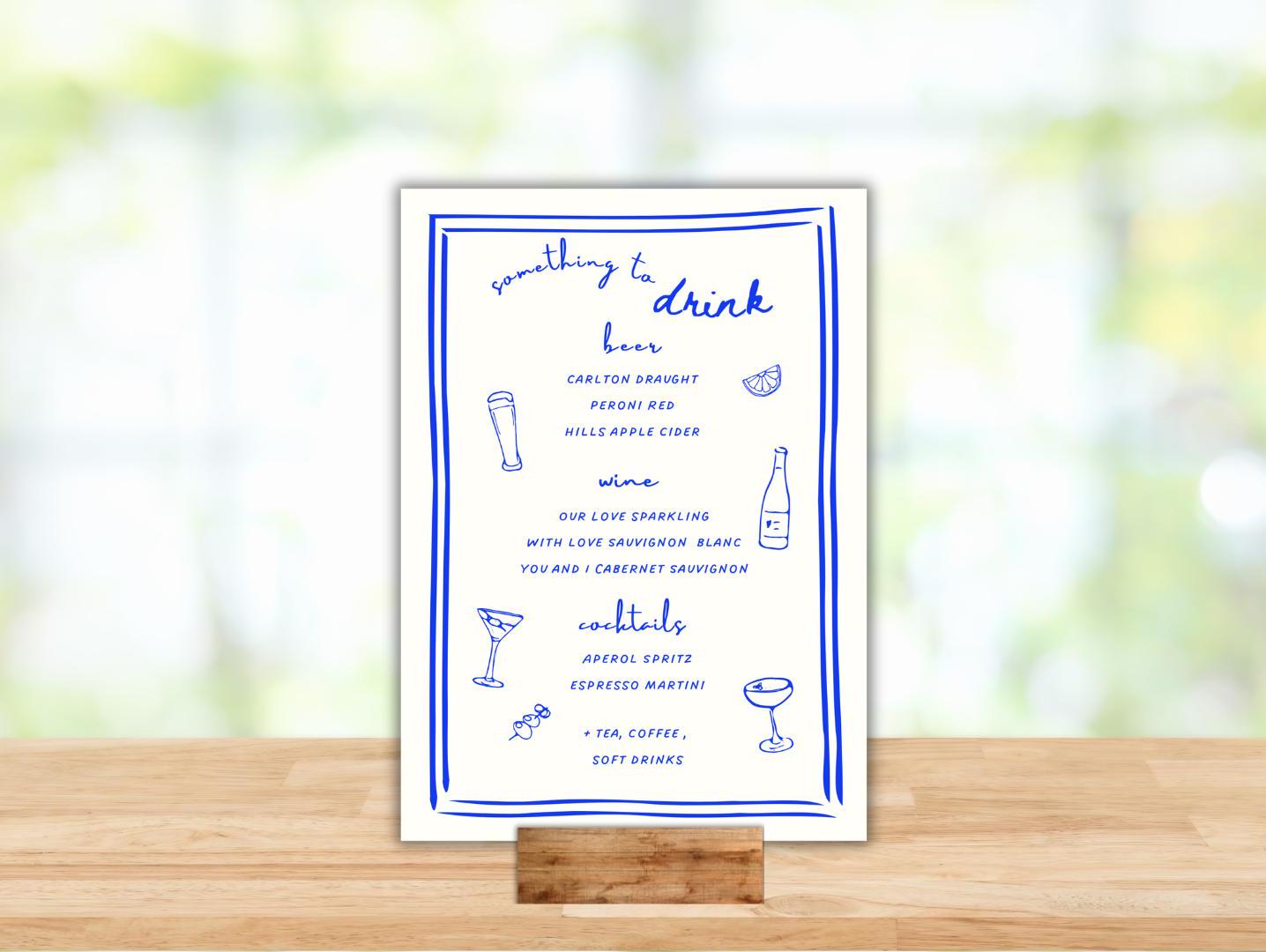 DRINKS BAR SIGN Template | Hand Drawn Border, Wine, Cocktail and Beer ...