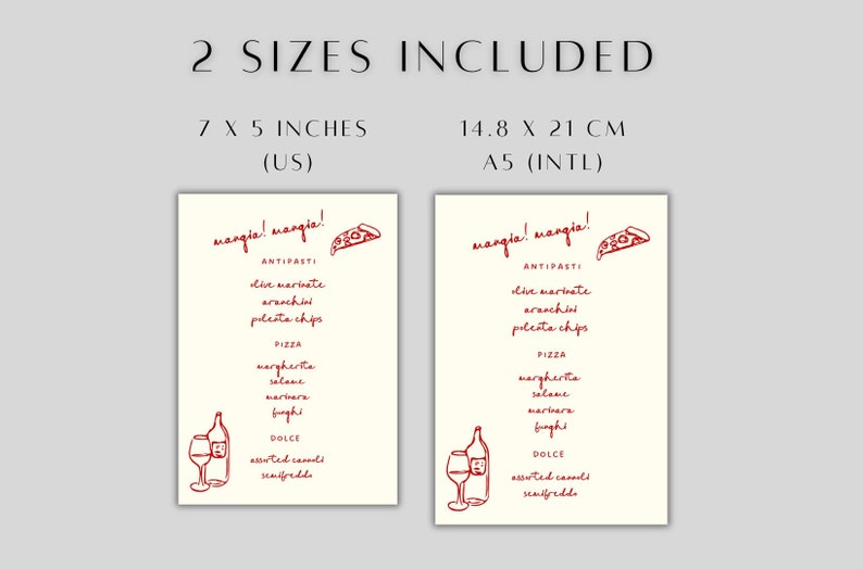 Menu + Place Card Template | Pizza Party Menu | Handwriting Font Hand ...