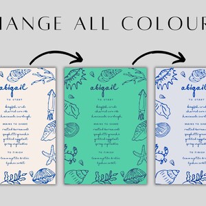 Personalised Menu Template | Hand Drawn | Ocean Sea Beach Seaside ...