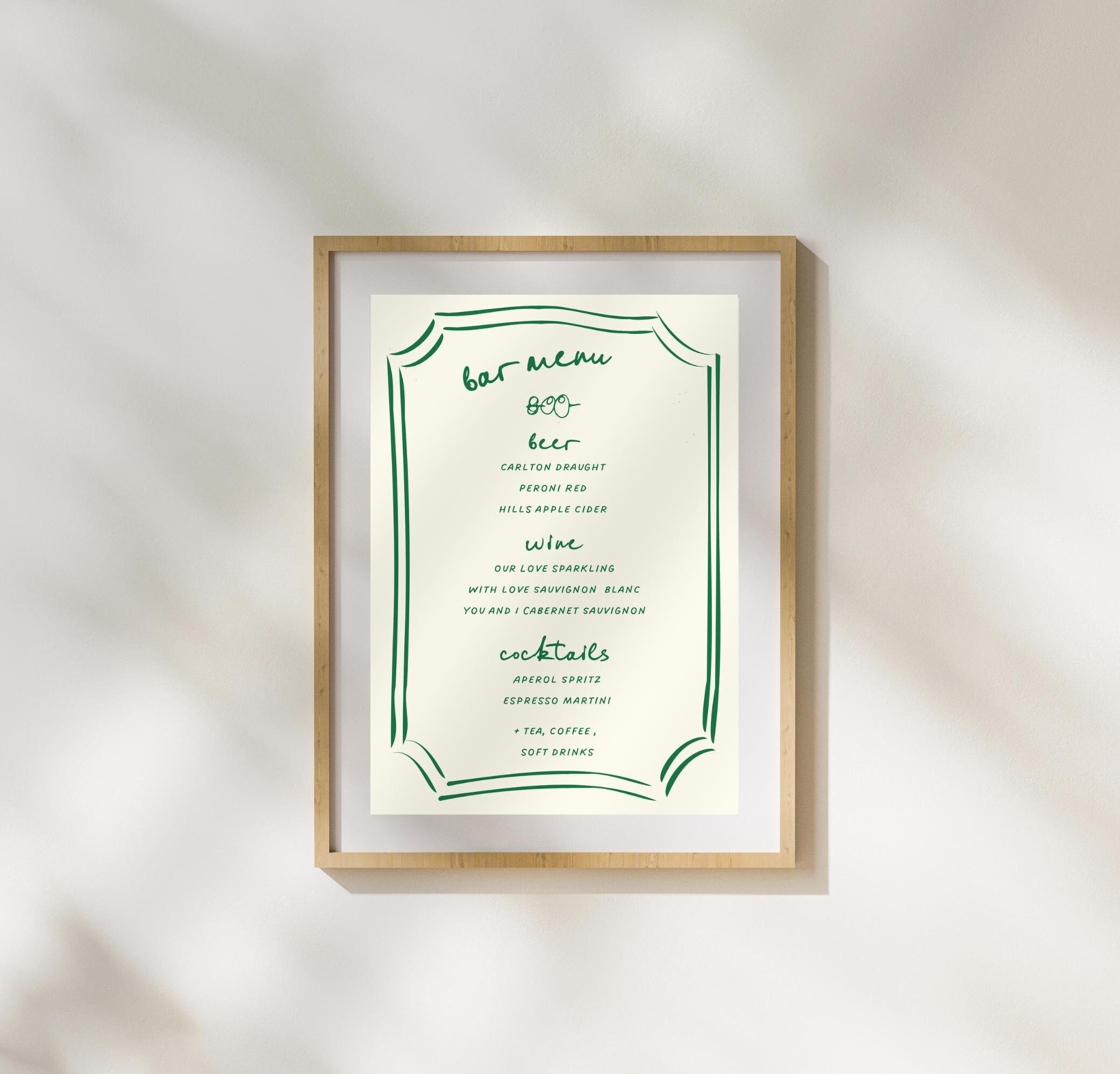 DRINKS BAR SIGN Menu Template | Funky Hand Drawn Border Drinks Menu ...