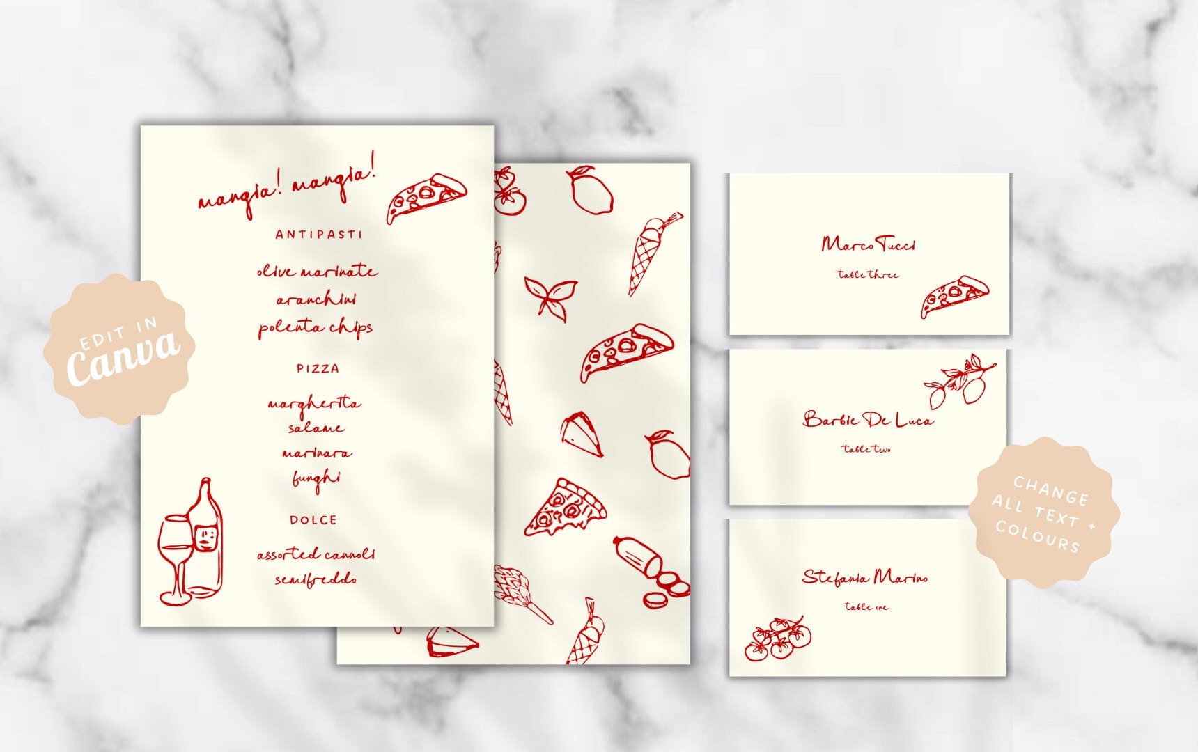 Menu + Place Card Template | Pizza Party Menu | Handwriting Font Hand ...
