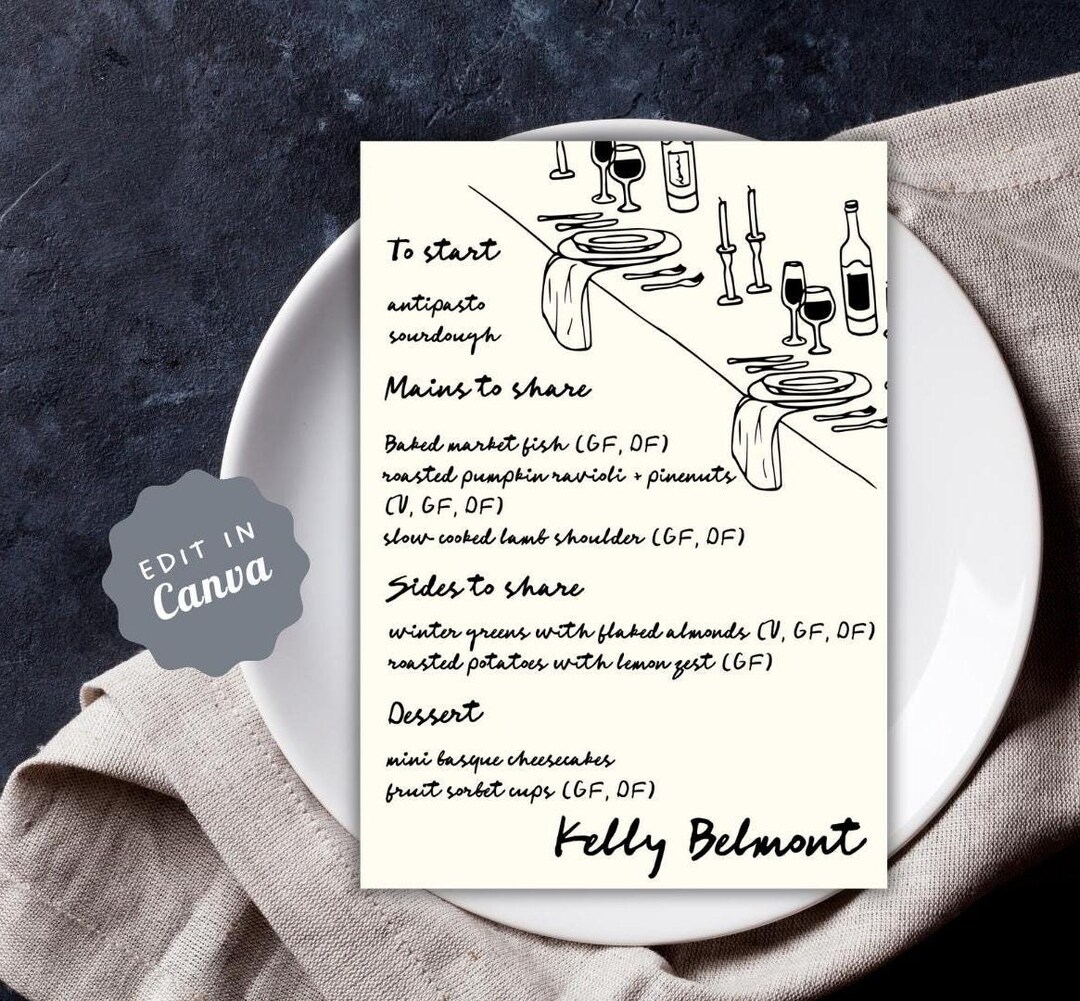Personalised Menu Template | Wedding Menu Rehearsal Dinner Menu ...