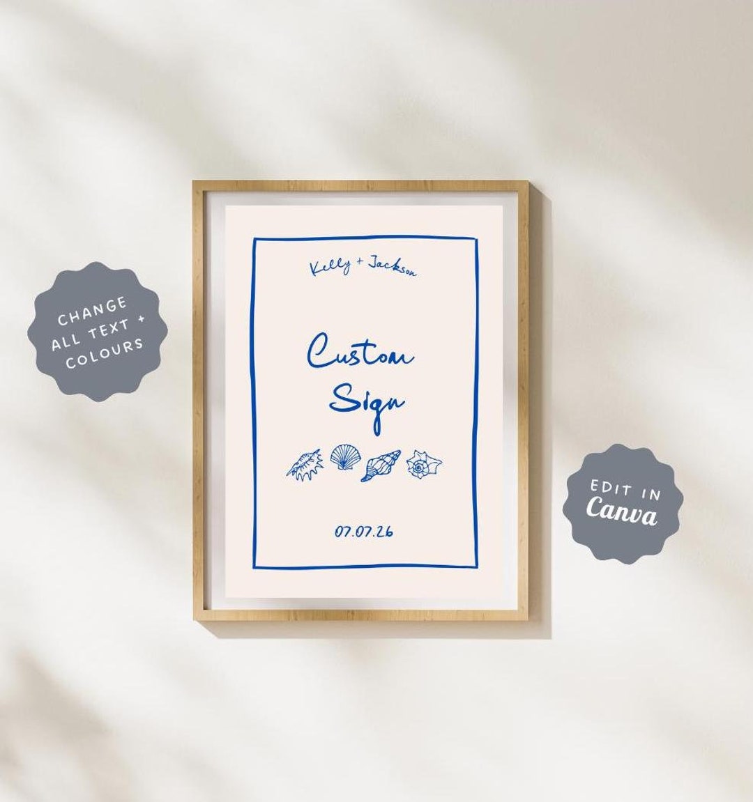 CUSTOM EVENT SIGN Template | Hand Drawn Beach Coastal Sea Seaside ...