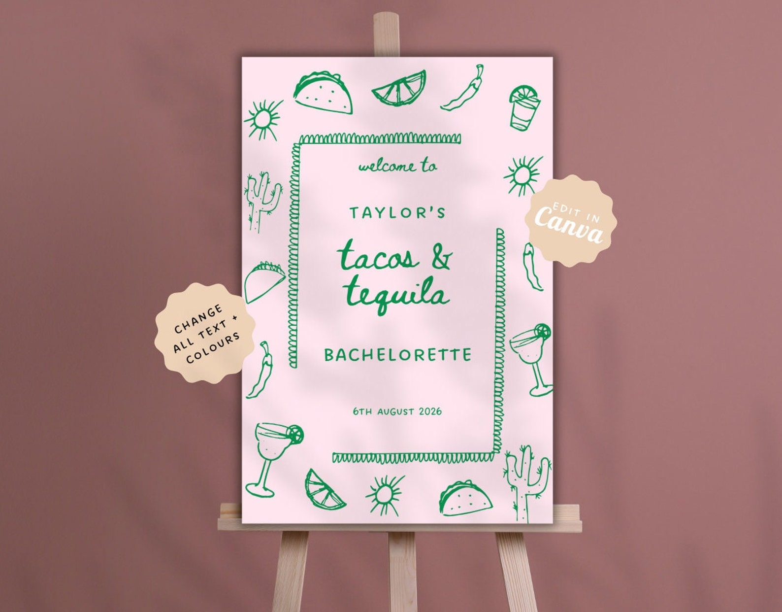 Tacos and Tequila Bachelorette or Hens Party Welcome Sign Template ...