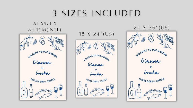 WEDDING WELCOME SIGN Template | Hand Drawn Modern Mediterranean Greek ...