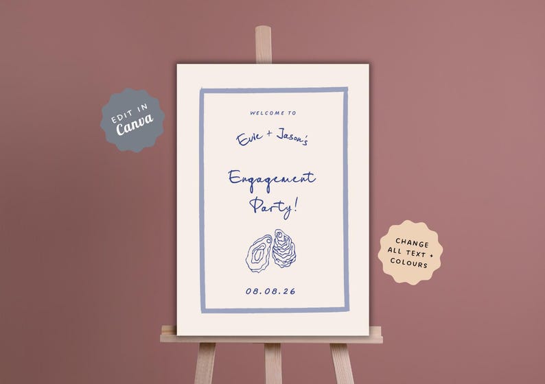 ENGAGEMENT PARTY Welcome Sign Template | Hand Drawn Oyster Ocean ...
