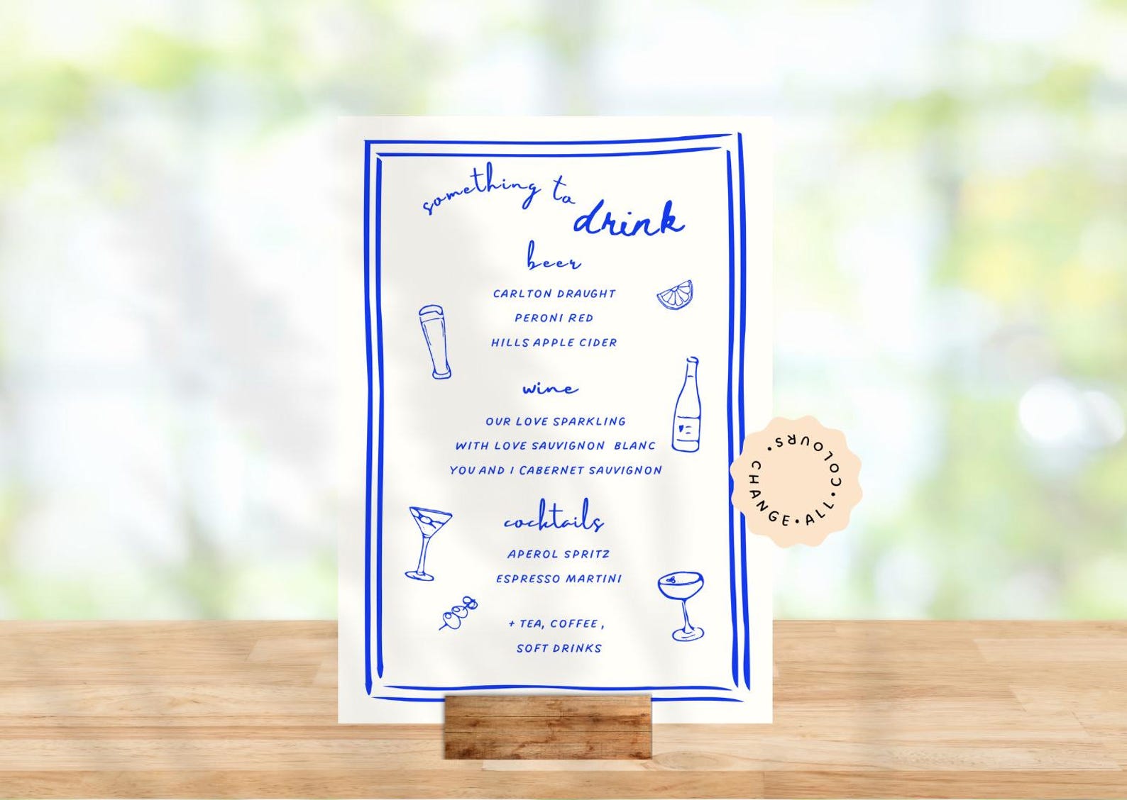 DRINKS BAR SIGN Template Hand Drawn Border, Wine, Cocktail and Beer ...