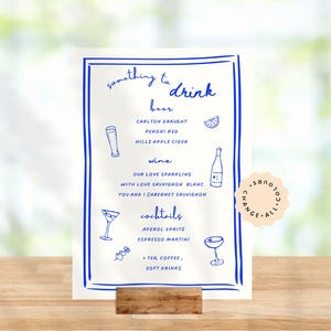 DRINKS BAR SIGN Template Hand Drawn Border, Wine, Cocktail and Beer ...