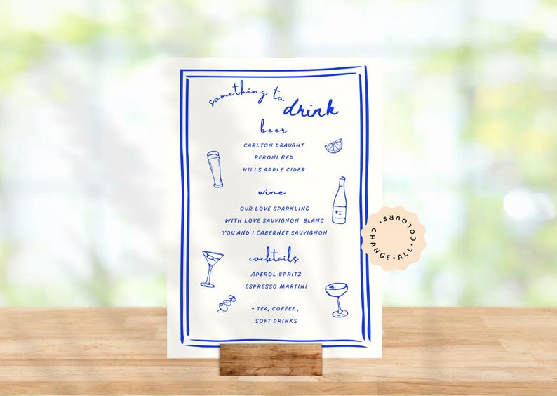 DRINKS BAR SIGN Template Hand Drawn Border, Wine, Cocktail and Beer ...