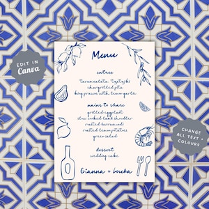 Greek Wedding Menu Template | Hand Drawn Olive Branches, Mediterranean ...