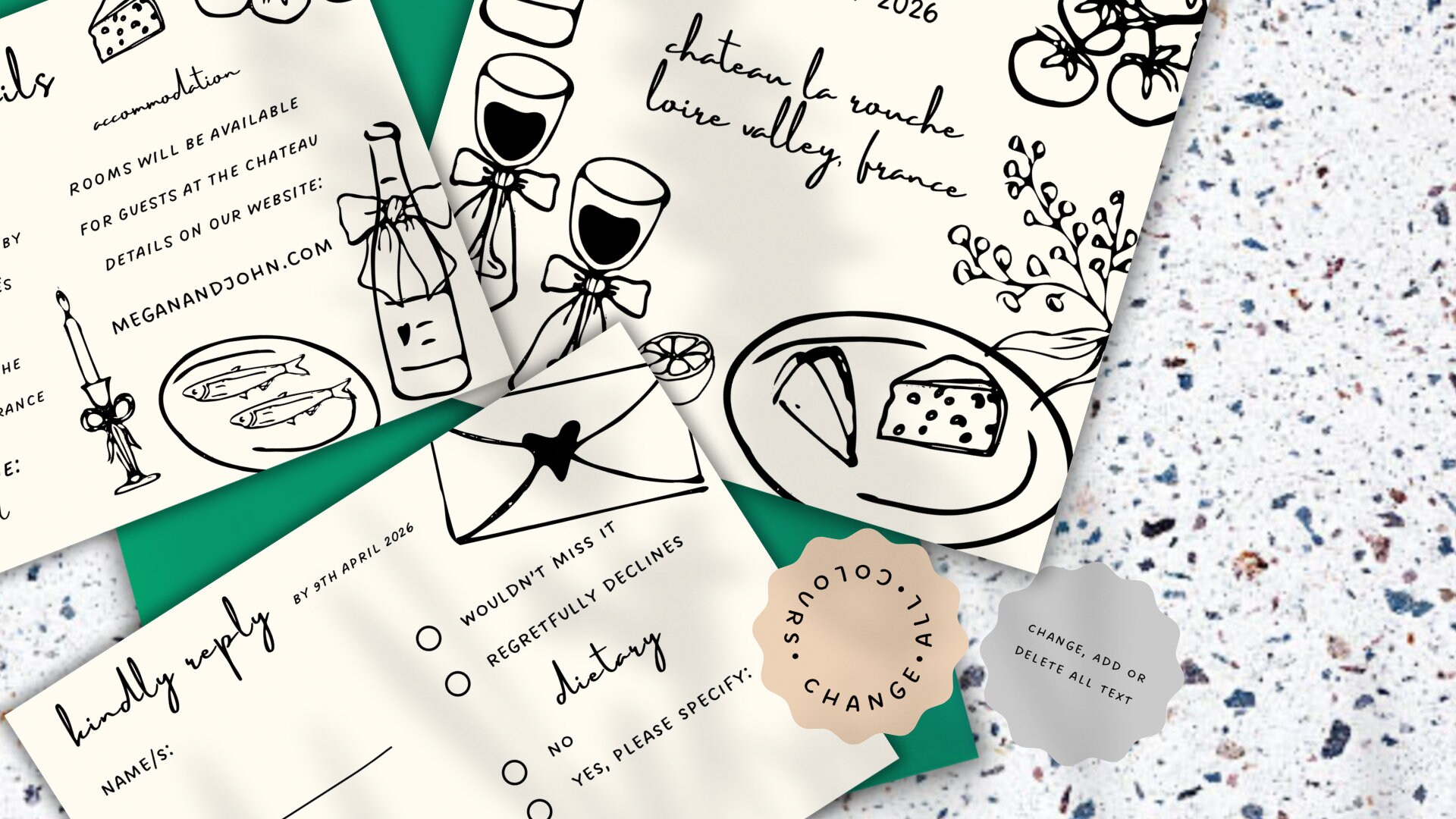 WEDDING INVITATION SET Wedding Hand Drawn Invite Template French ...