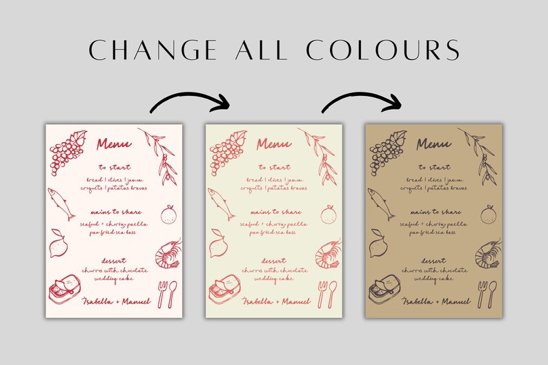 Spanish Wedding Menu Template | Hand Drawn Olive Branches ...