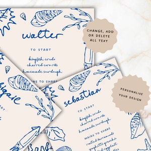 Personalised Menu Template | Hand Drawn | Ocean Sea Beach Seaside ...