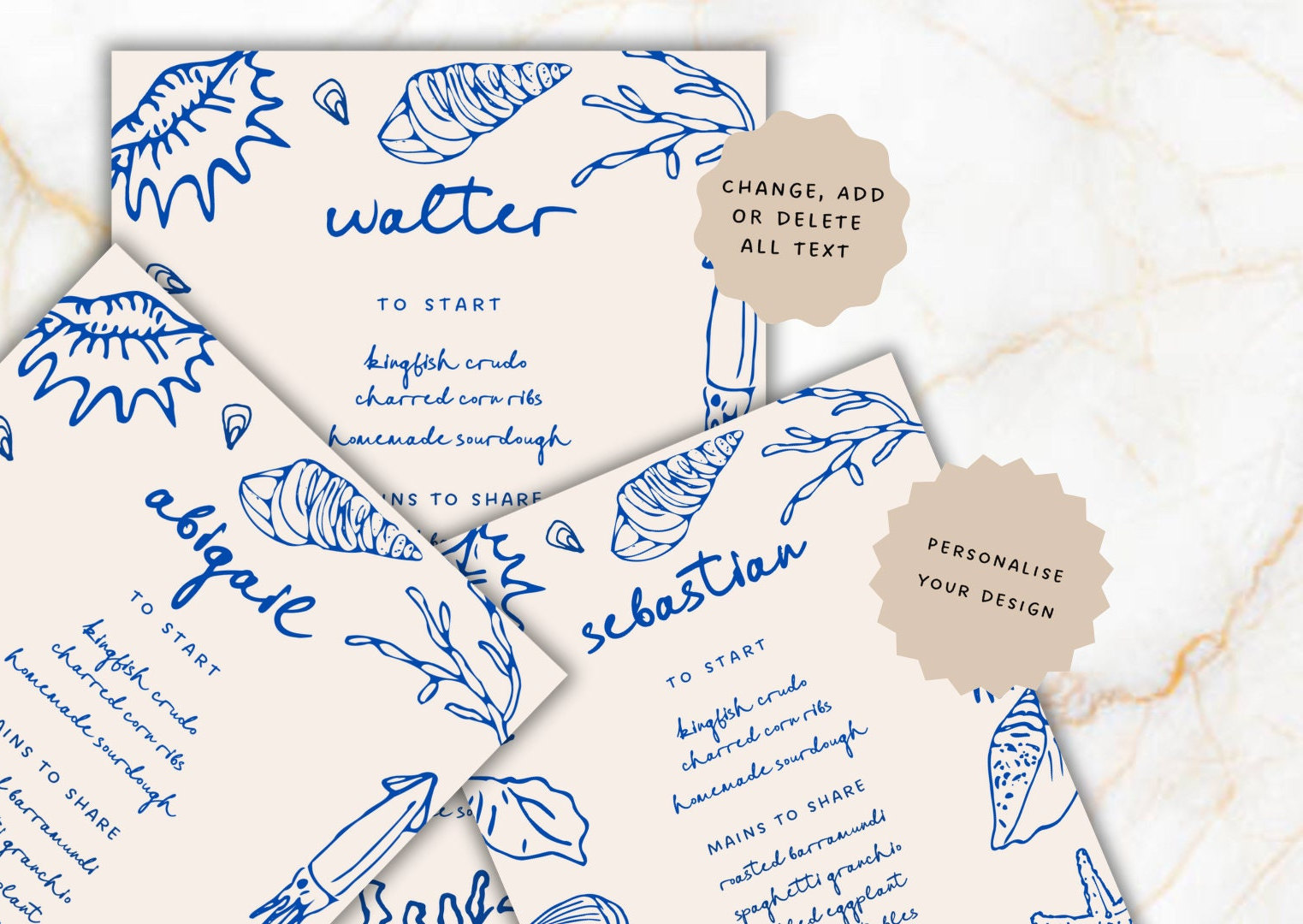 Personalised Menu Template | Hand Drawn | Ocean Sea Beach Seaside ...