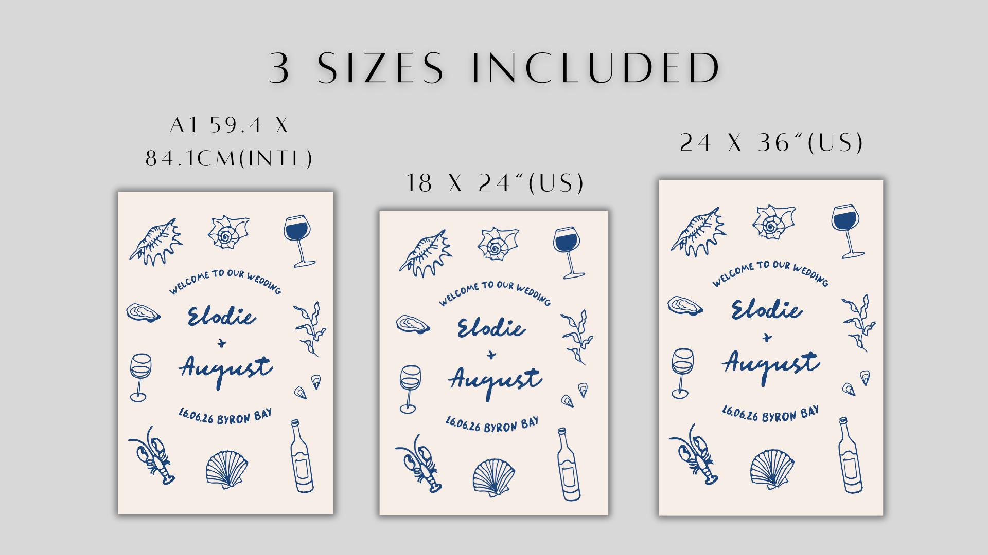 WEDDING WELCOME SIGN Template | Hand Drawn Ocean, Coastal, Beach ...