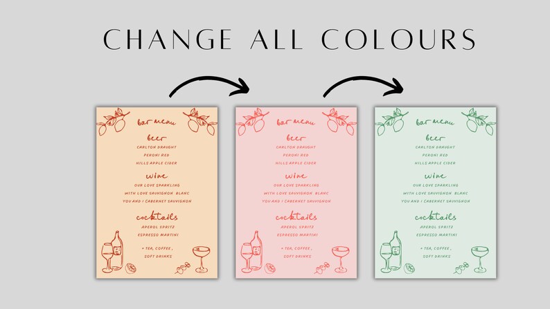 DRINKS BAR SIGN Menu Template | Mediterranean Hand Drawn Tuscany ...