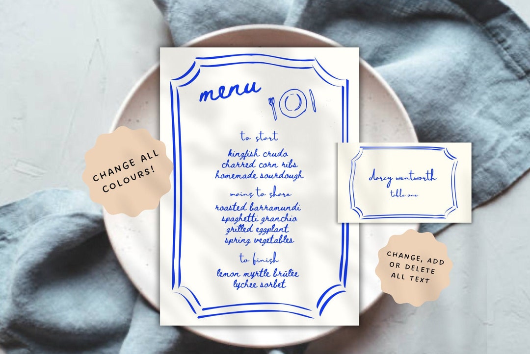 Menu + Place Card Template | Funky Hand Drawn Illustrated Border ...