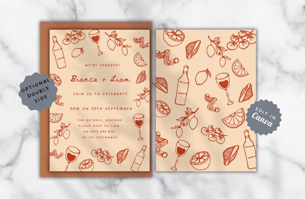 Hand-drawn Digital Party Invitation Template Pizza Party Theme Red ...