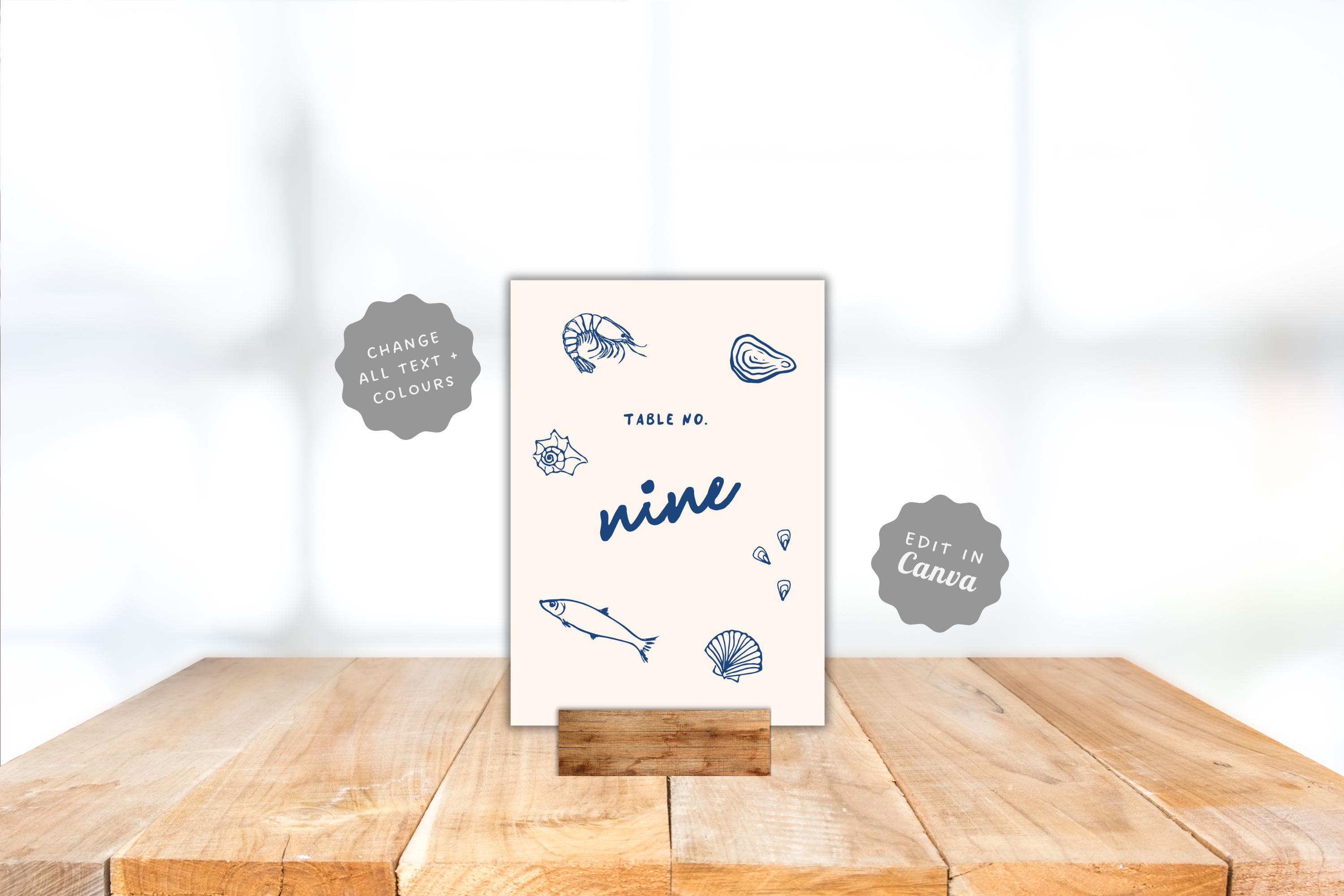 TABLE NUMBER Template Sign | Scribble Drawing Beach Wedding Coastal ...