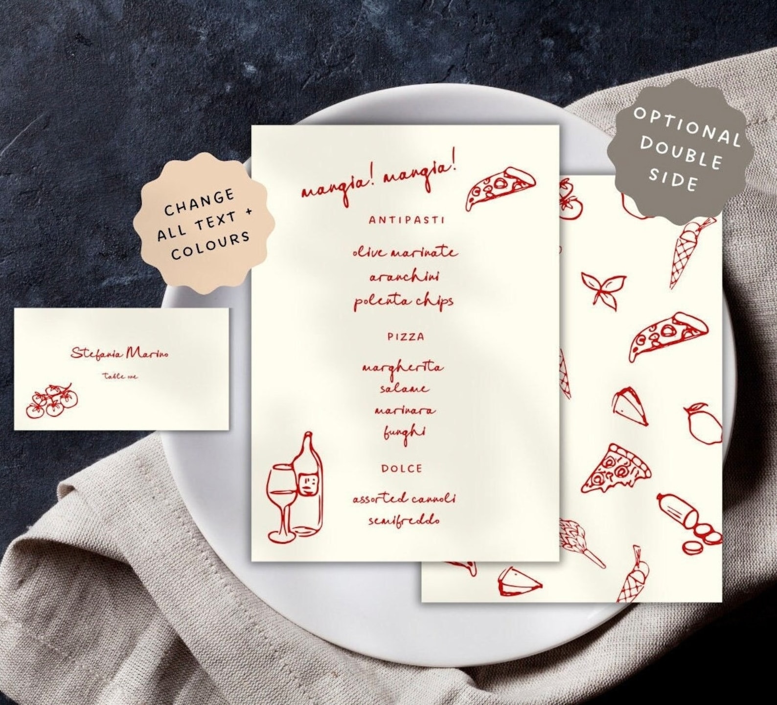 Menu + Place Card Template | Pizza Party Menu | Handwriting Font Hand ...