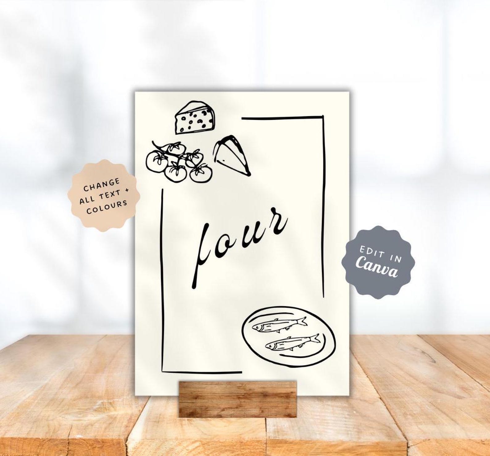 TABLE NUMBER Template Sign | Scribble Drawing French Inspired Italian ...