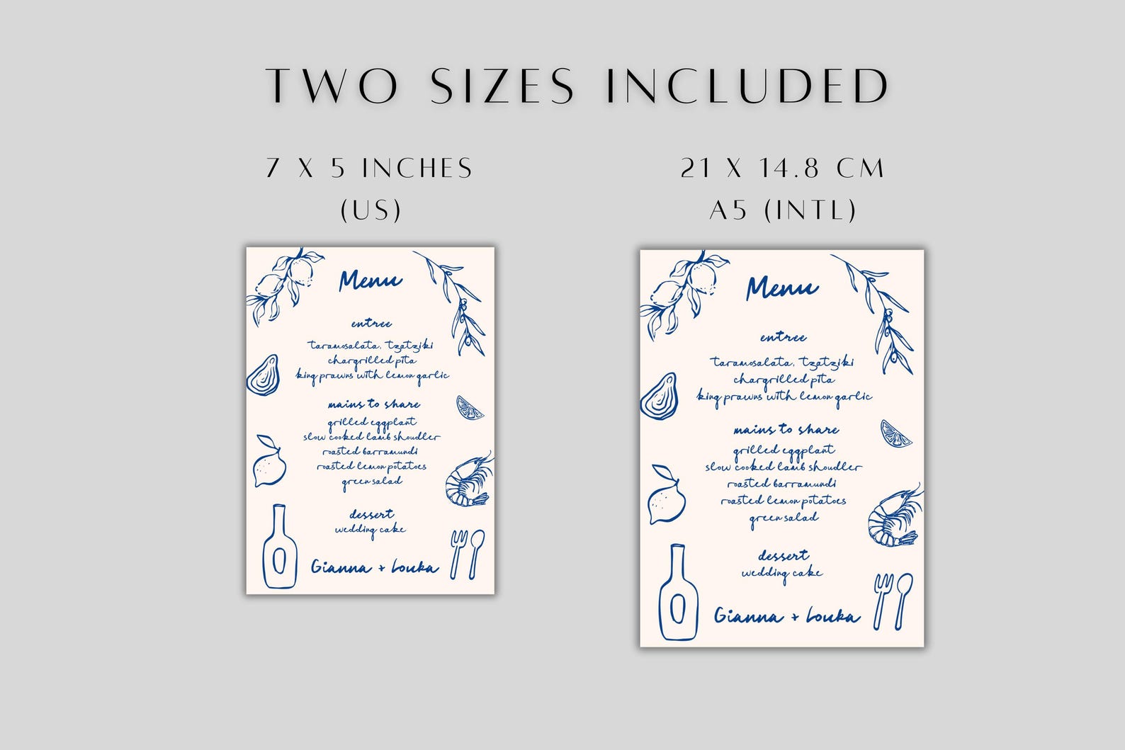 Greek Wedding Menu Template | Hand Drawn Olive Branches, Mediterranean ...