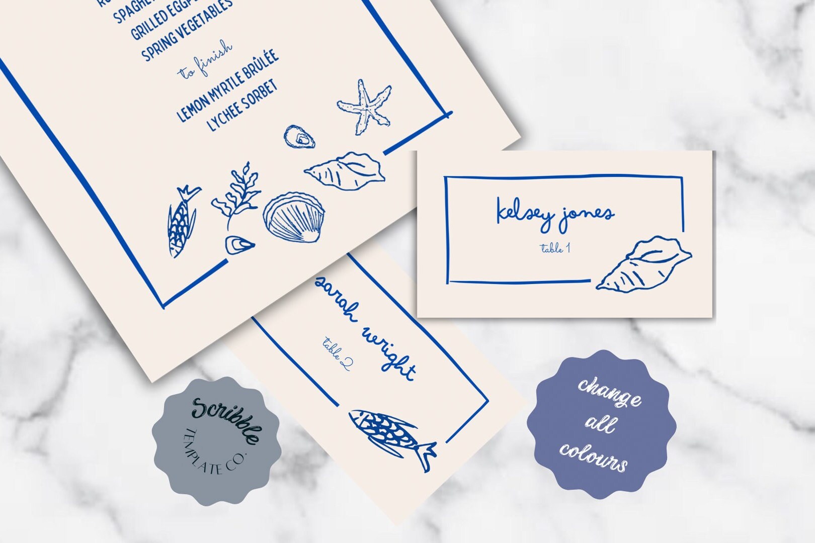 Menu Place Card Template Hand Drawn Ocean Sea Beach Seaside Island ...