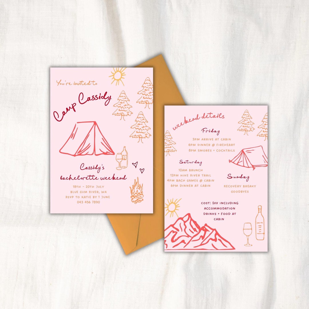 Camping Bachelorette or Hens Party Invitation Template | Mountain Trail ...