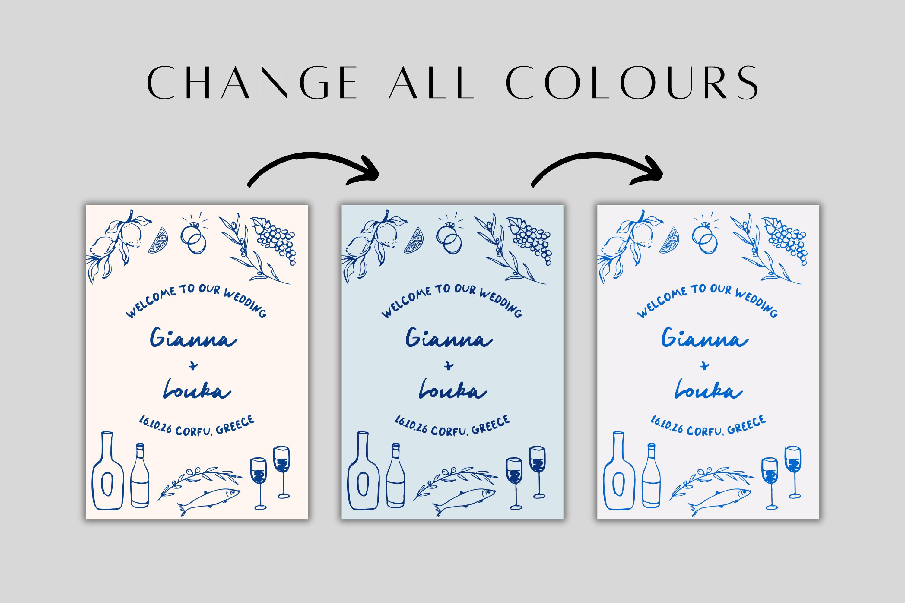 WEDDING WELCOME SIGN Template | Hand Drawn Modern Mediterranean Greek ...