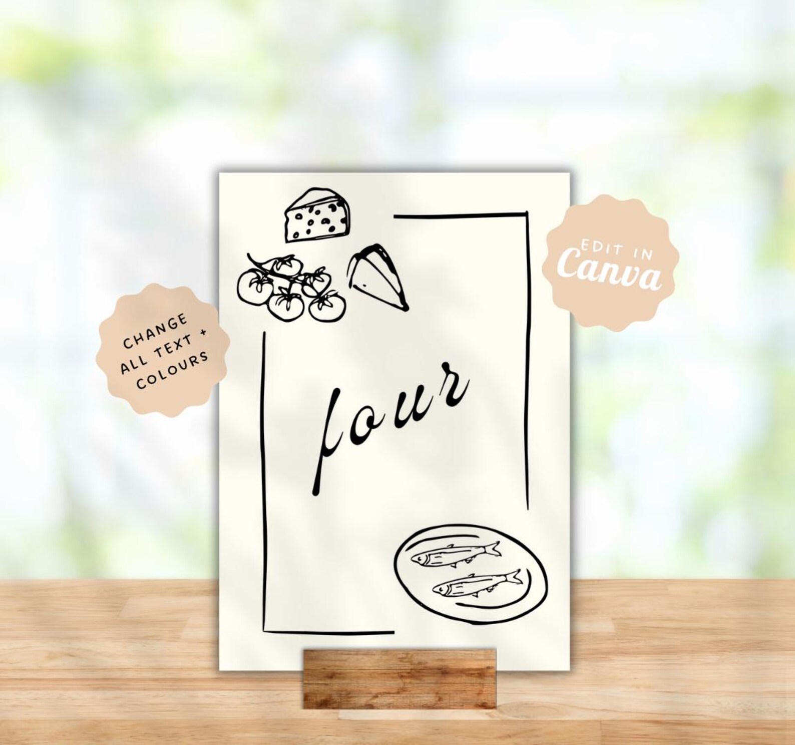 TABLE NUMBER Template Sign | Scribble Drawing French Inspired Italian ...