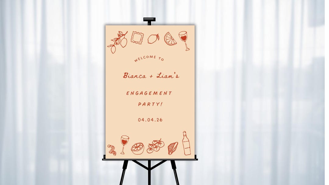 ENGAGEMENT PARTY WELCOME Sign Template | Hand Drawn Italian Tuscan ...