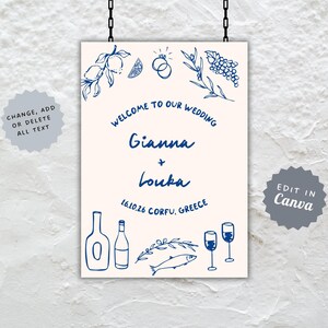 WEDDING WELCOME SIGN Template | Hand Drawn Modern Mediterranean Greek ...