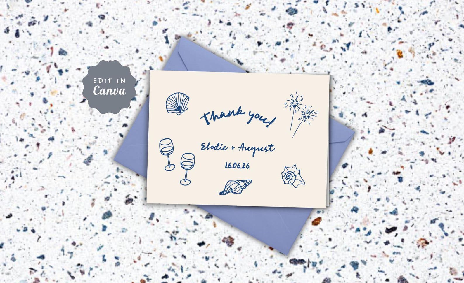 THANK YOU CARD Template | Scribble Drawing Beach Coastal Seaside ...