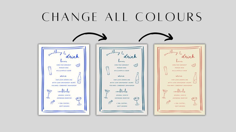 DRINKS BAR SIGN Template | Hand Drawn Border, Wine, Cocktail and Beer ...