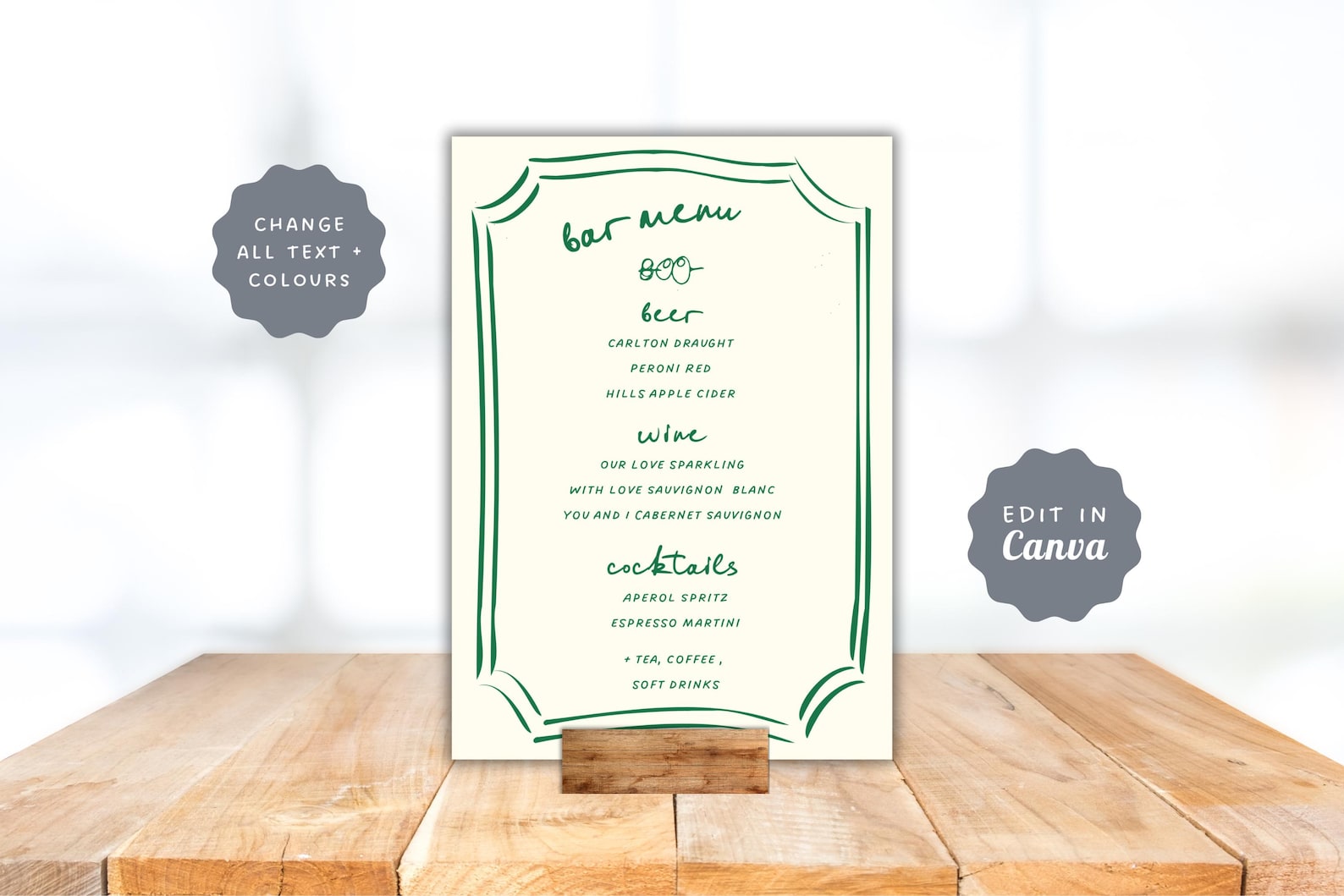 DRINKS BAR SIGN Menu Template | Funky Hand Drawn Border Drinks Menu ...